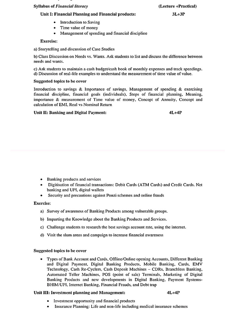 Financial Literacy Syllabus Pdf