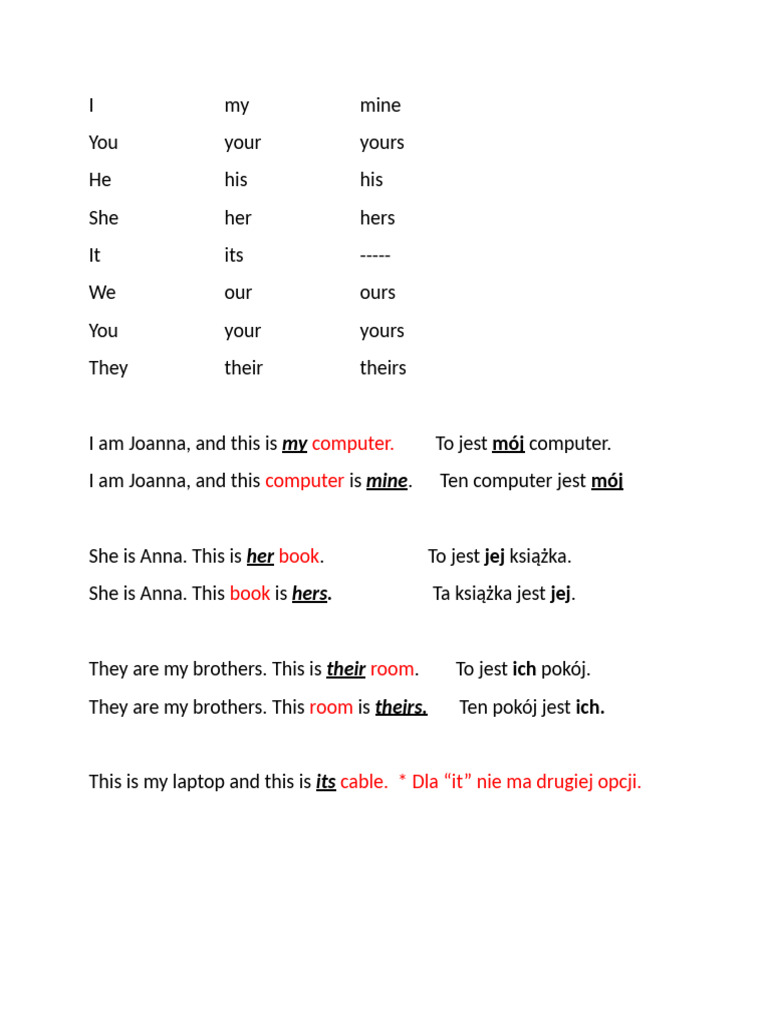 Possessive Pronouns Explained | PDF