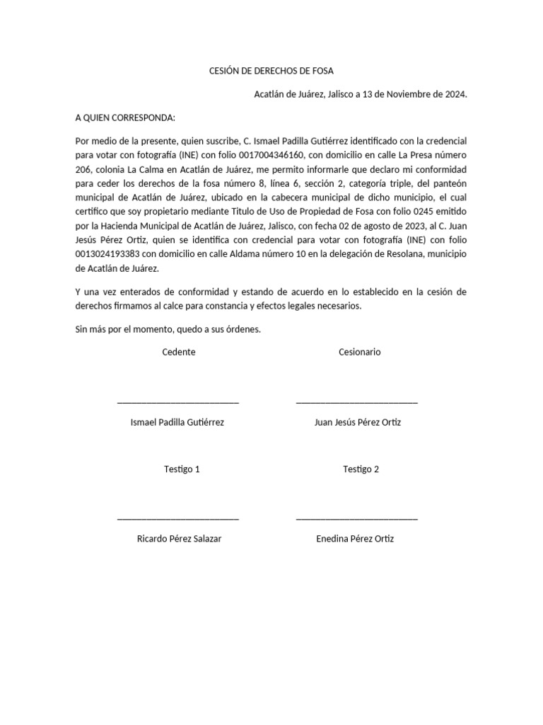 Cesión de Derechos de Fosa | PDF