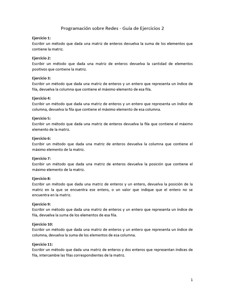 Programacin Sobre Redes - Gua de Ejercicios 2 | PDF | Matriz (Matemáticas) | Álgebra