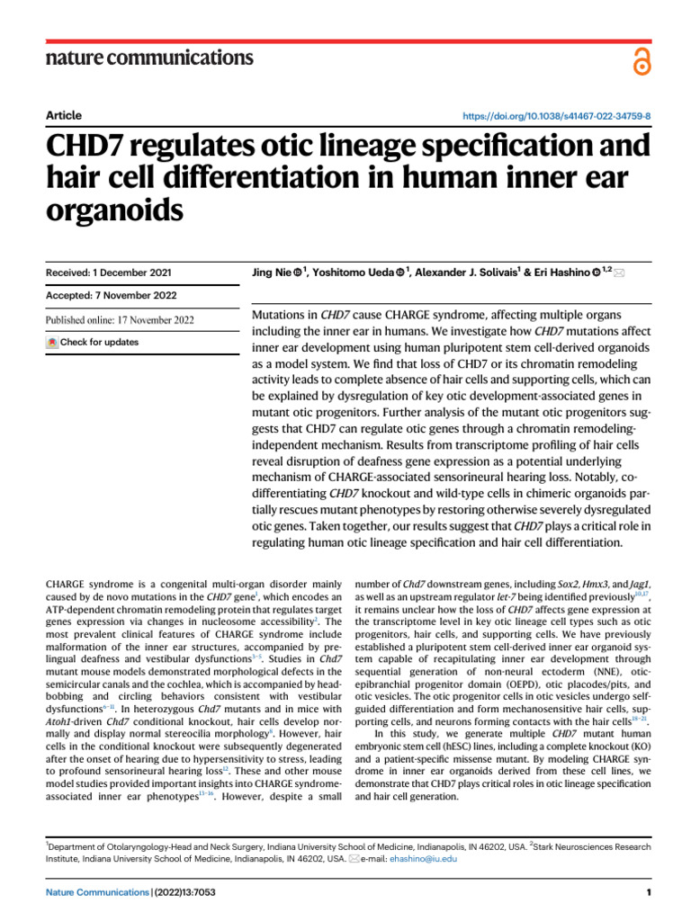 CHD7 Regulates Otic Lineage Specification and | PDF | Biochemistry ...