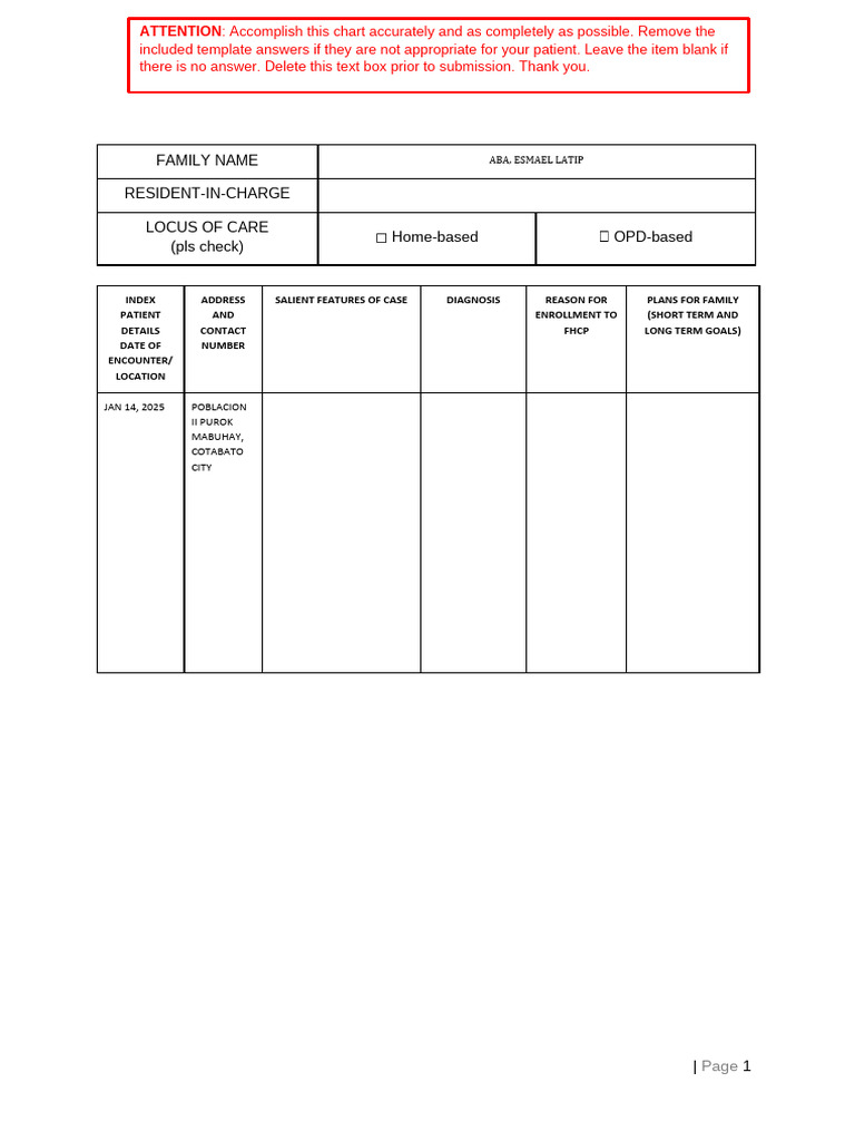 Family Case Template | PDF | Medical Diagnosis | Medical Specialties
