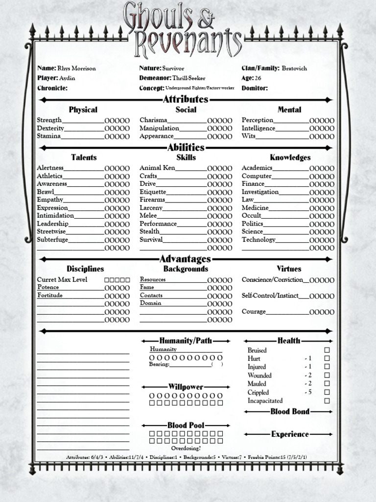 Rhys Revenant Character Sheet | PDF | Role Playing Games