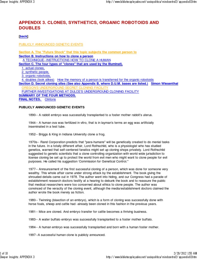 Deeper Insights - Appendix 3. Clones, Synthetics, Organic Robotoids and ...