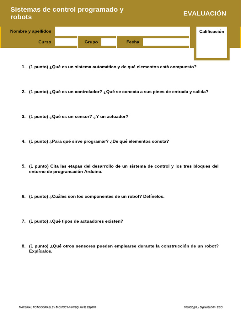 Sist Control Eval Sol Prueba Evaluacion Niv 2 | PDF | Sensor | Sistema de control