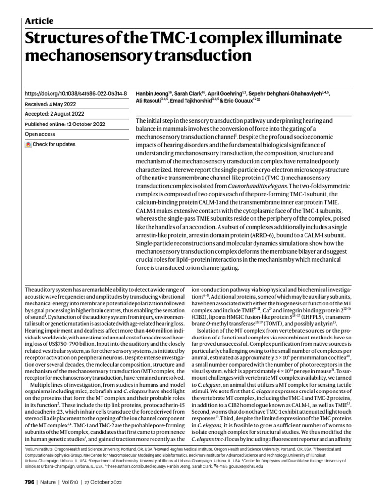 Structures of The TMC-1 Complex Illuminate | PDF | Signal Transduction ...