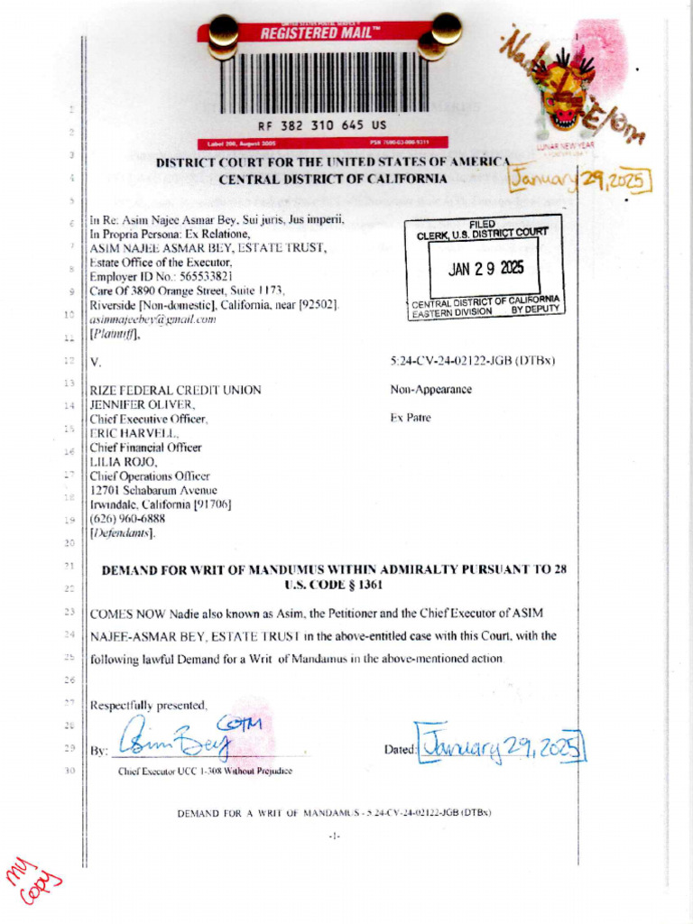 5:24-CV-24-02122-JGB (DTBX) - DEMAND FOR WRIT OF MANDUMUS WITHIN ...