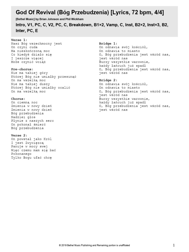 God of Revival (Bóg Przebudzenia) - Lyrics | PDF