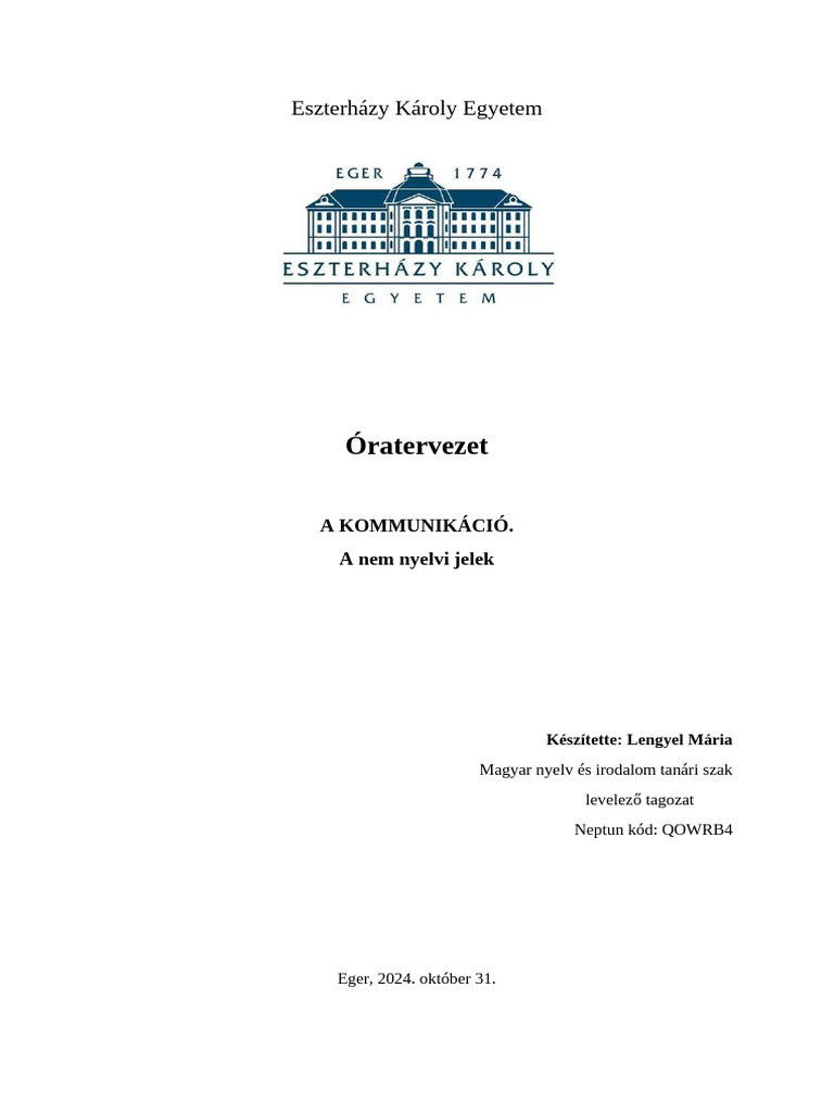 Óratervezet Nem Nyelvi Jelek | PDF