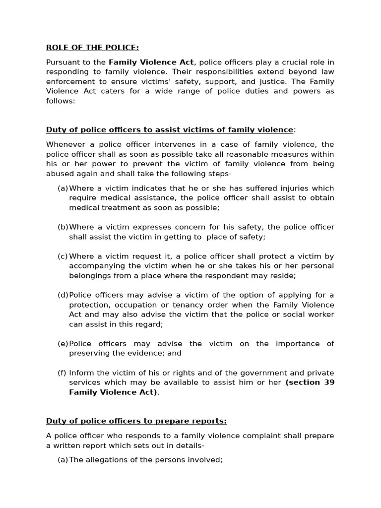 Role of the Police - Family Violence Act | PDF | Police | Arrest Warrant