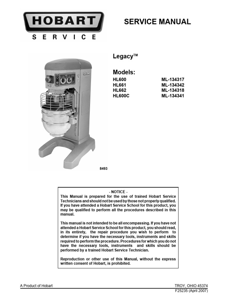 Hobart HL600 Service Manual (ML134317) | PDF | Capacitor | Voltage