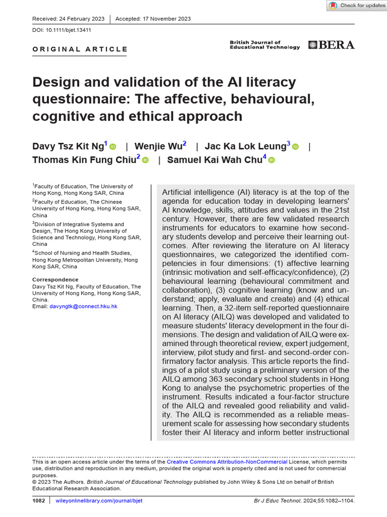 AI Literacy Questionnaire Validation | PDF | Artificial Intelligence ...