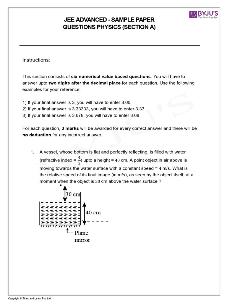 JEE Advanced Sample Paper | PDF | Applied And Interdisciplinary Physics ...