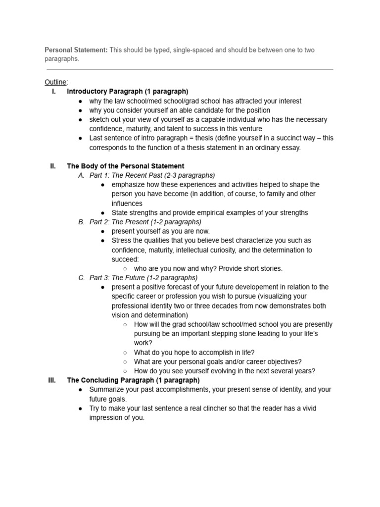 Graduate School Personal Statement Outline | PDF