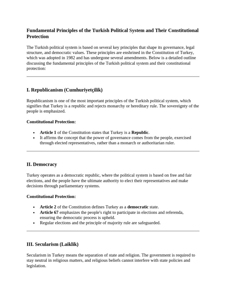 Turkish Political System Principles | PDF | Democracy | Political ...