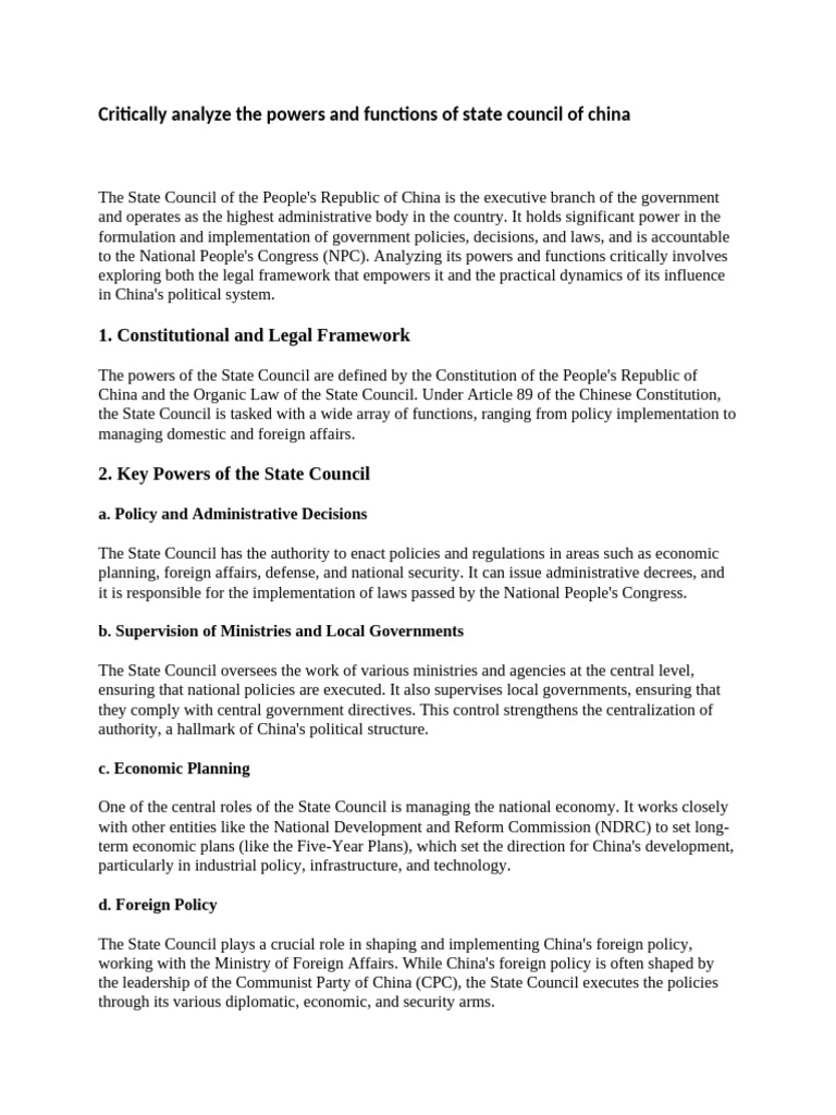 Powers and Functions of China's State Council | PDF | China | World ...