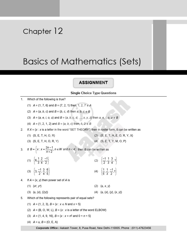 Basics of Sets: JEE Main 2024 Questions | PDF | Numbers | Mathematical ...
