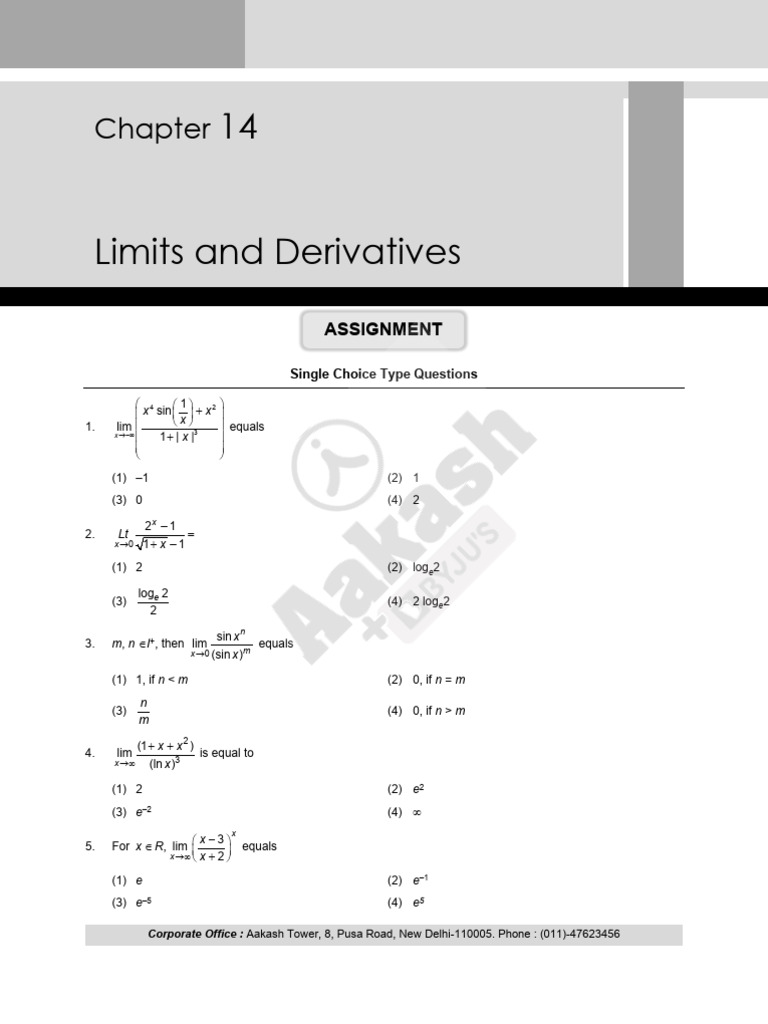 Limits and Derivatives Questions for JEE | PDF | Mathematics | Mathematical Objects
