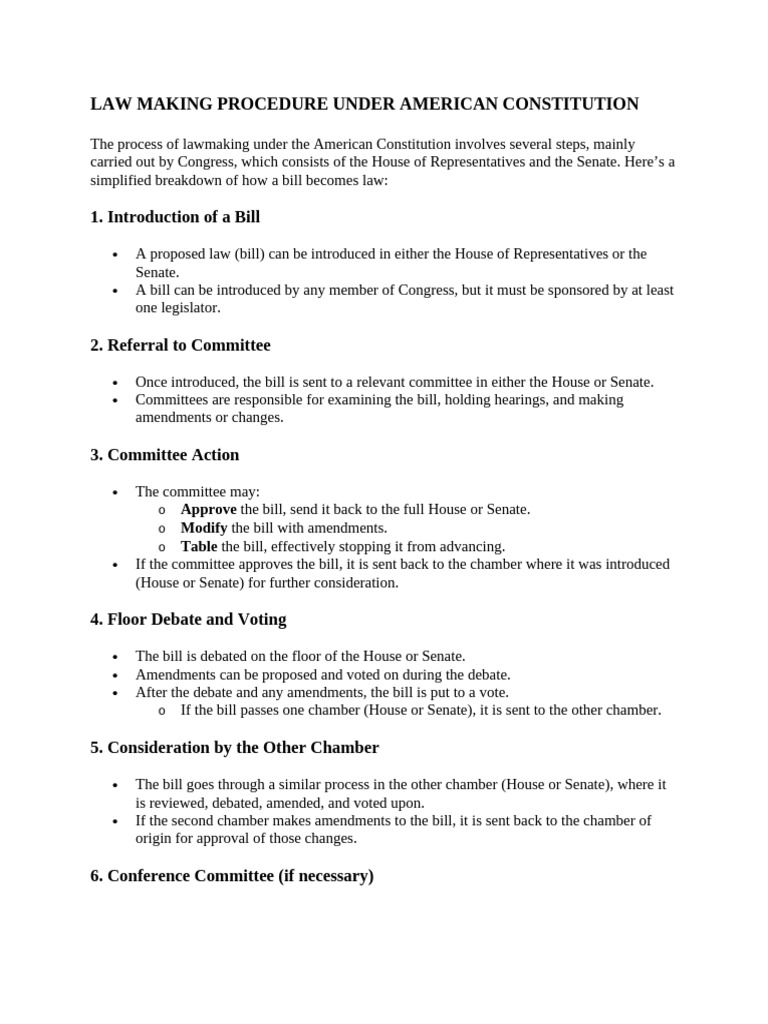 Law Making Procedure Under American Constitution | PDF | Bill (Law) | Veto