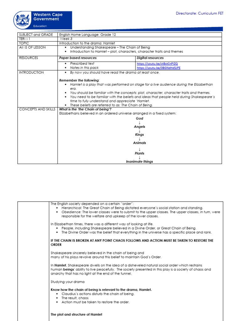 English HL Grade 12 Term 1 Week 3 - 2021 | PDF | Hamlet