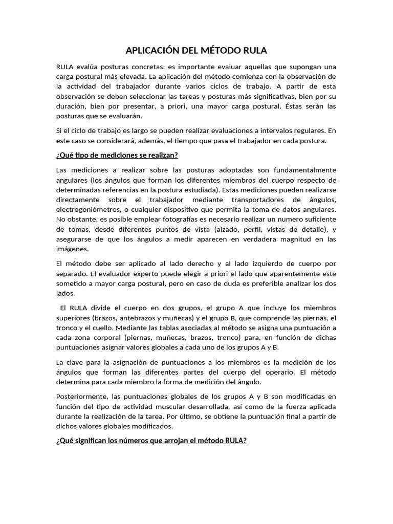 MÉTODO RULA | PDF | Medición | Rotación