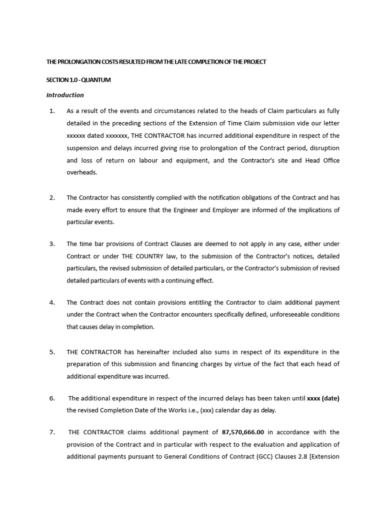 Sample of ProlongationCost Claim - Issa Samha | PDF | Breach Of ...