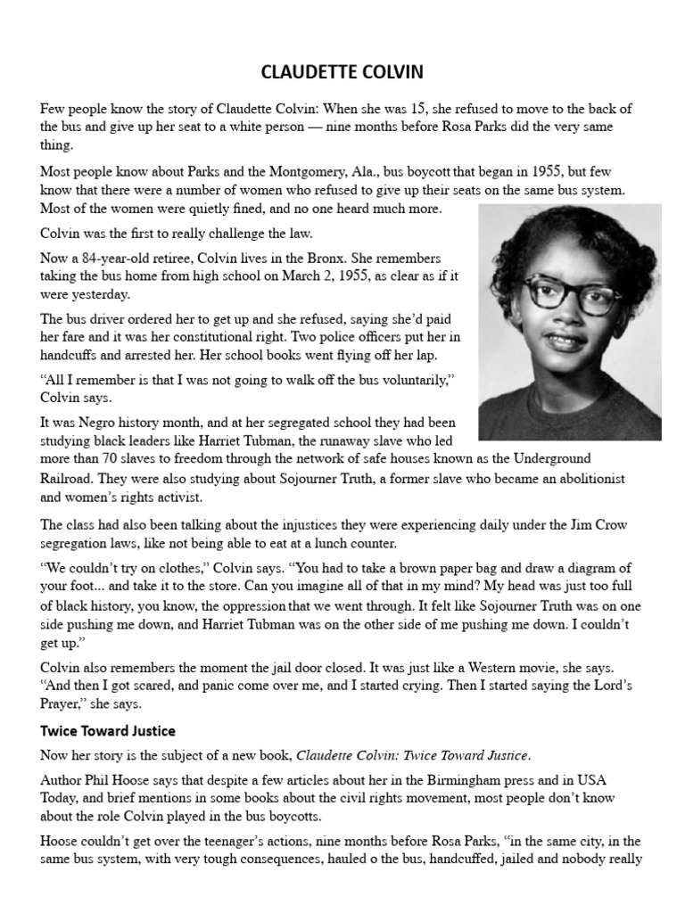Claudette Colvin | PDF | Movements For Civil Rights | The United States