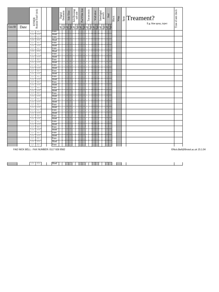 Foot Trimming Record Sheet | PDF