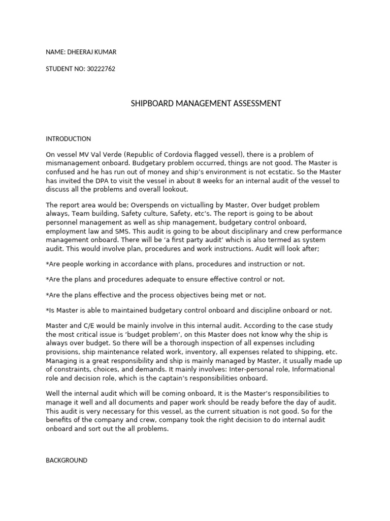 B&FC Shipboard Management Assessment Oct 2021 | PDF | Safety | Audit