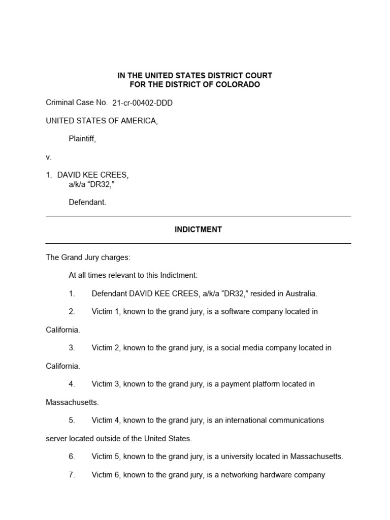 Indictment of David Kee Crees | PDF | Asset Forfeiture | Indictment