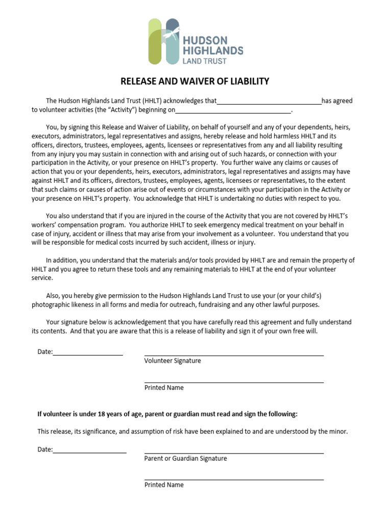2024 HHLT Volunteer Waiver With Photo Release 2024 | PDF | Legal ...
