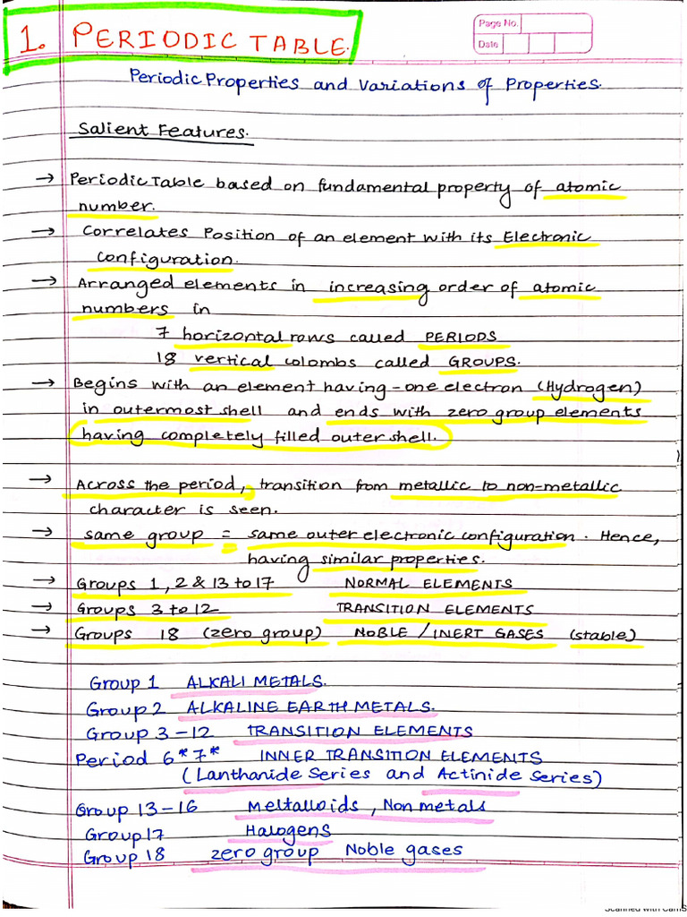 Chem CH 1 PERIODIC TABLE Periodicity, Variations, Properties 1 | PDF