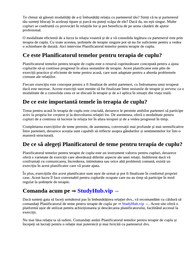Planificator de teme pentru terapia de cuplu | PDF