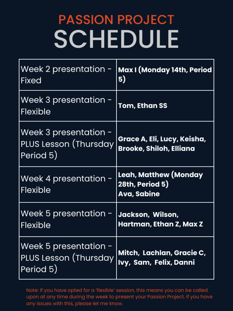Passion Project Schedule | PDF