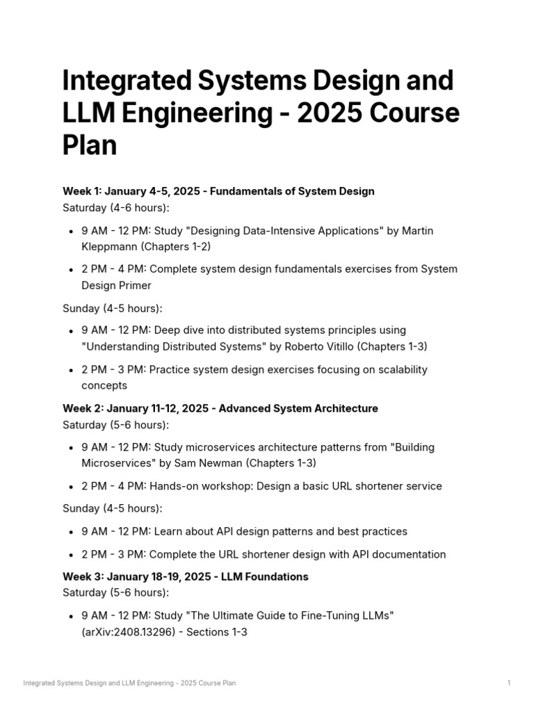 Integrated Systems Design and LLM Engineering - 2025 Course Plan | PDF ...
