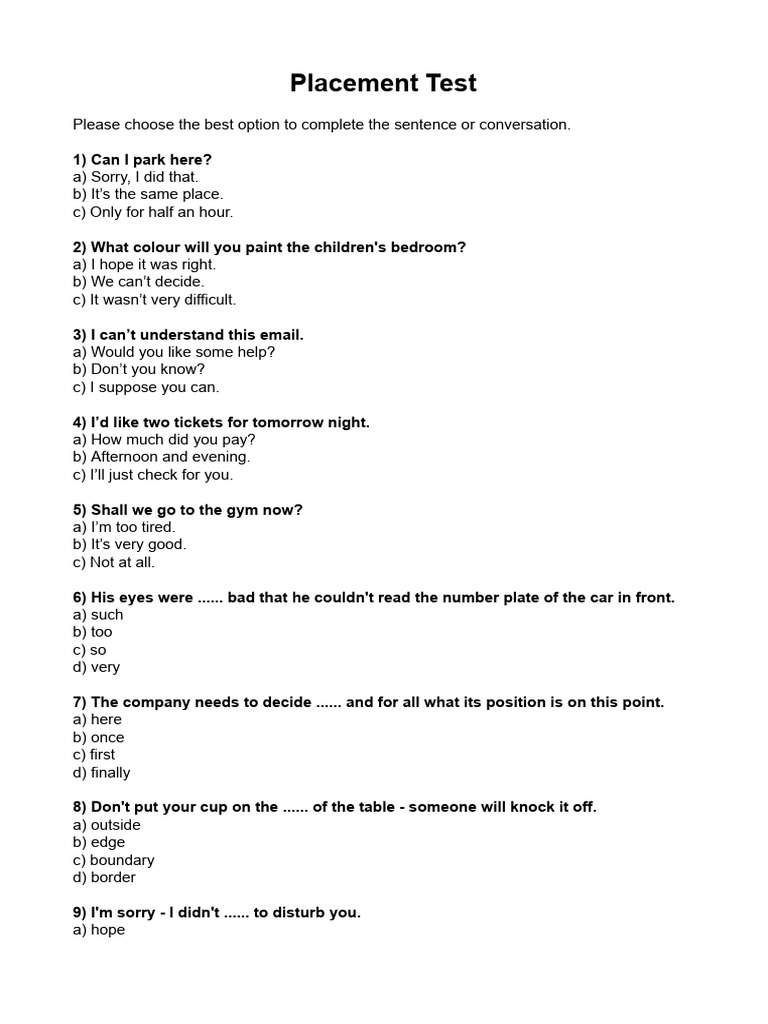 Placement Test | PDF