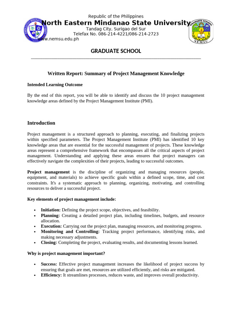 Written Report MPA 209 G 8 - Final | PDF | Project Management | Risk Management