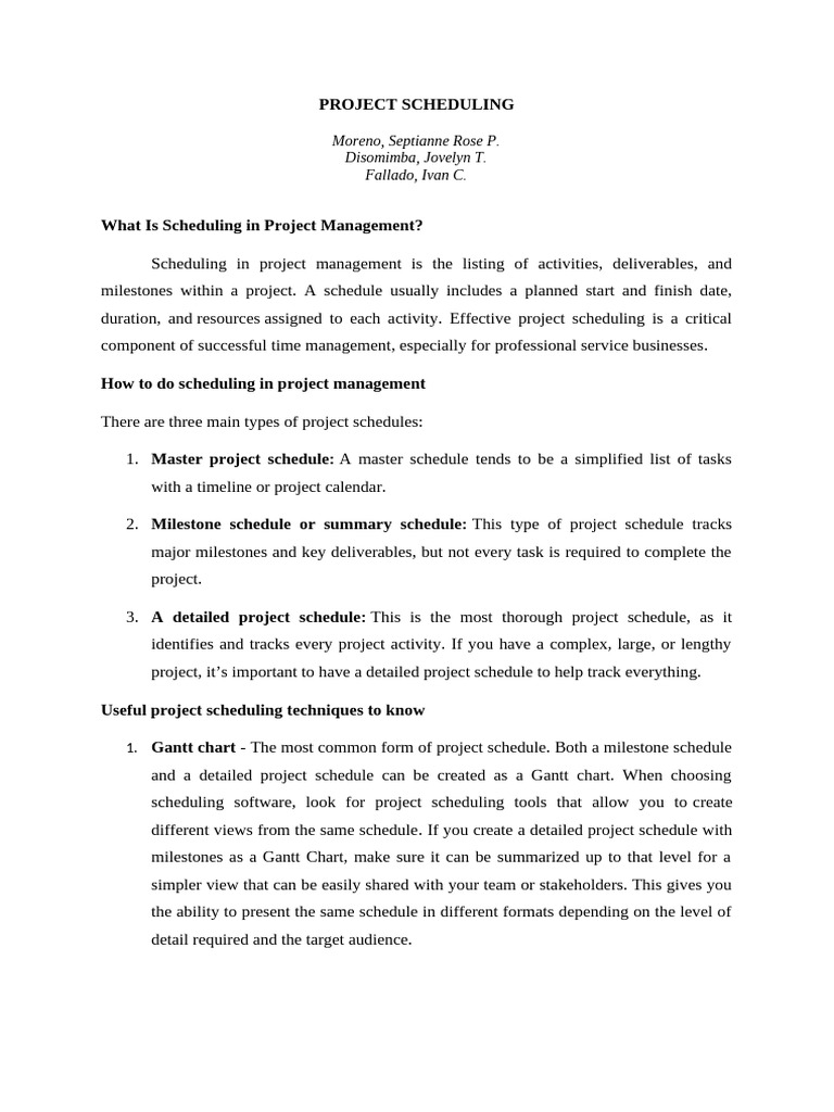 Project Scheduling Techniques Explained | PDF | Project Management | Business