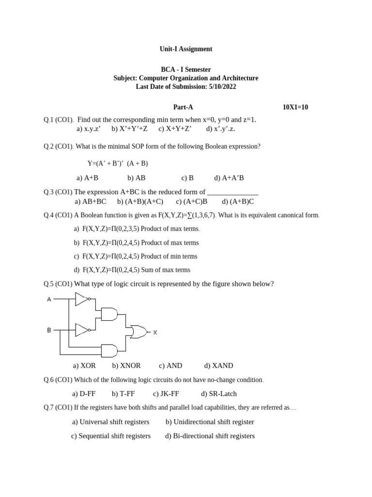 Assignment-1 of Unit 1 (Computer Organisation and Architecture) BCA I ...
