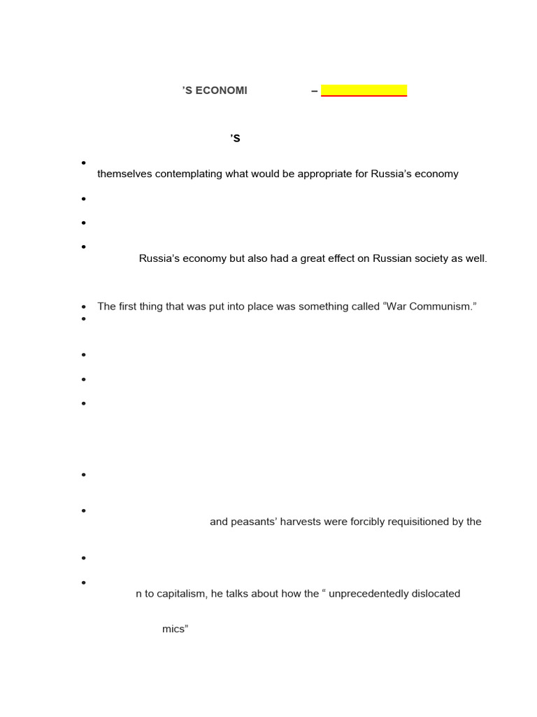 History GR 11 Lenin's Economic Policies | PDF | Communism | Vladimir Lenin