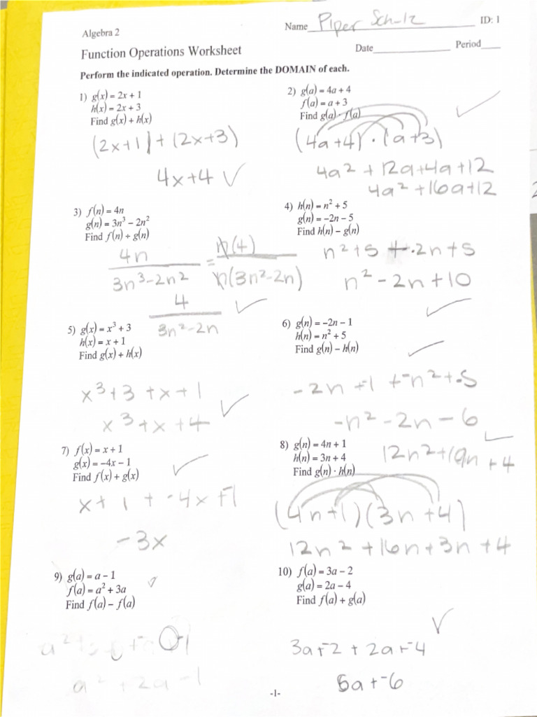Function Operations Wrksheet | PDF