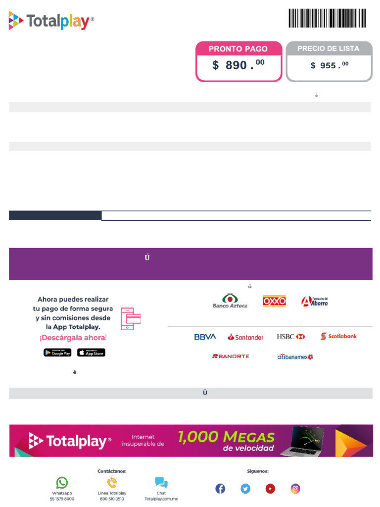 Pago y Detalles Plan Totalplay TV | PDF | Tecnología bancaria | Bancario