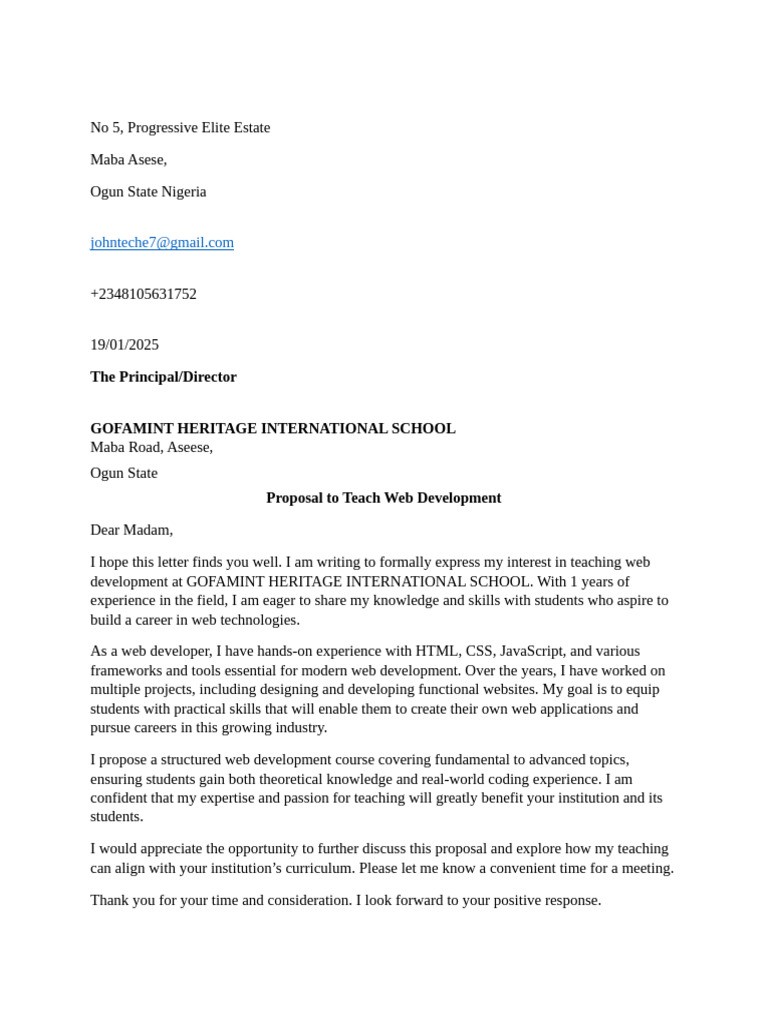 Proposal Letter | PDF