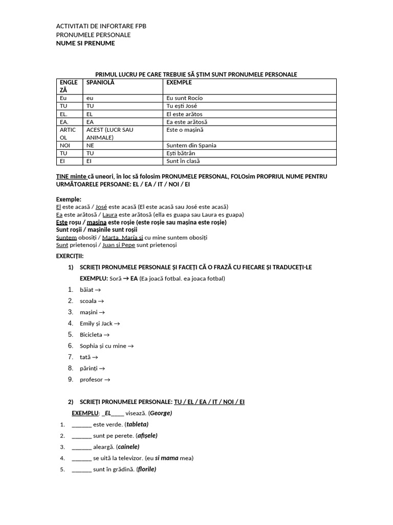 Pronume Personale | PDF