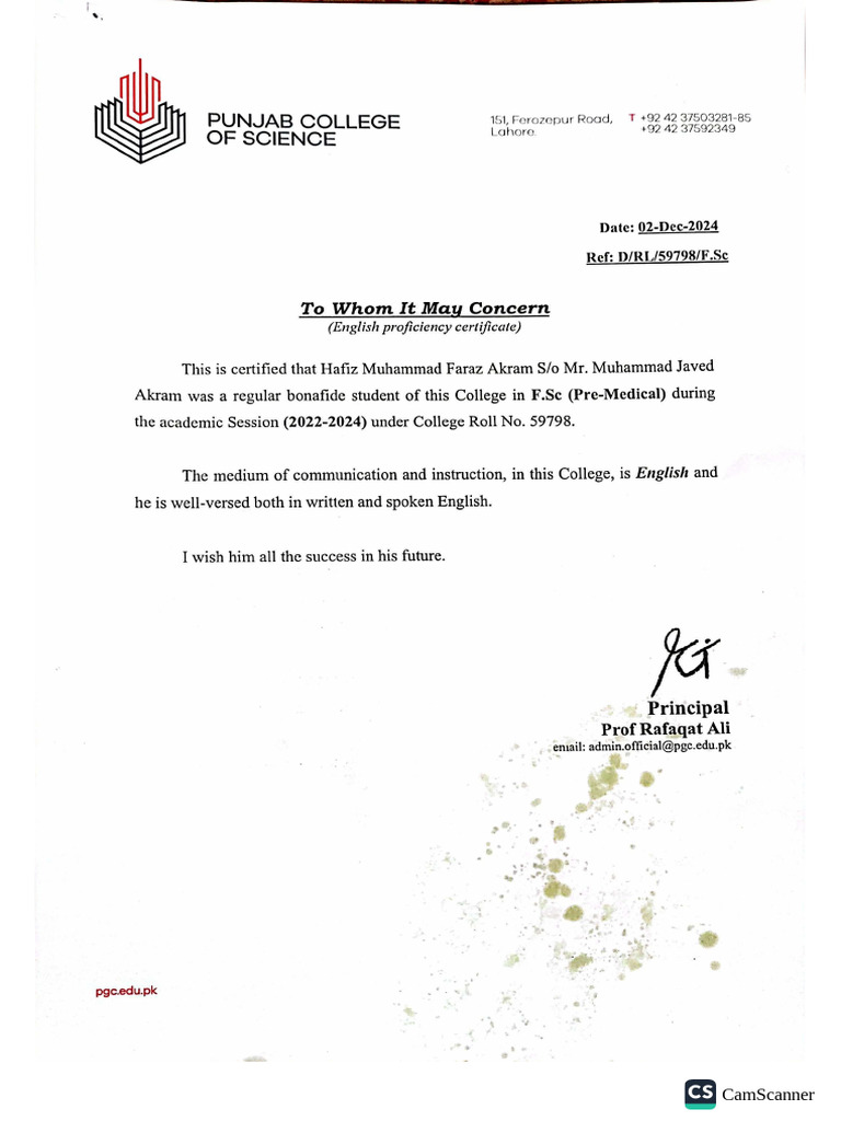 English Proficiency Certificate | PDF