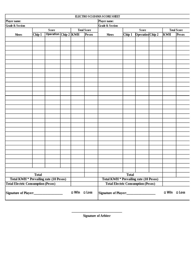 Electro Sci-Dama Scoresheet-Finalized | PDF