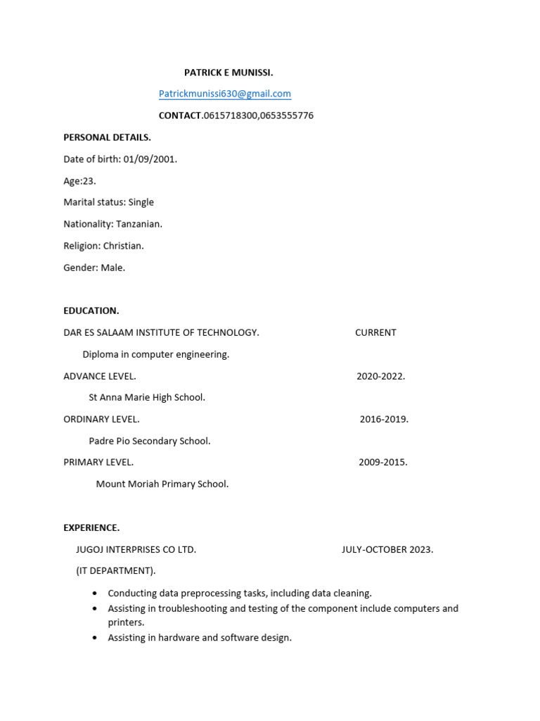 Patrick e Munissi.cv | PDF