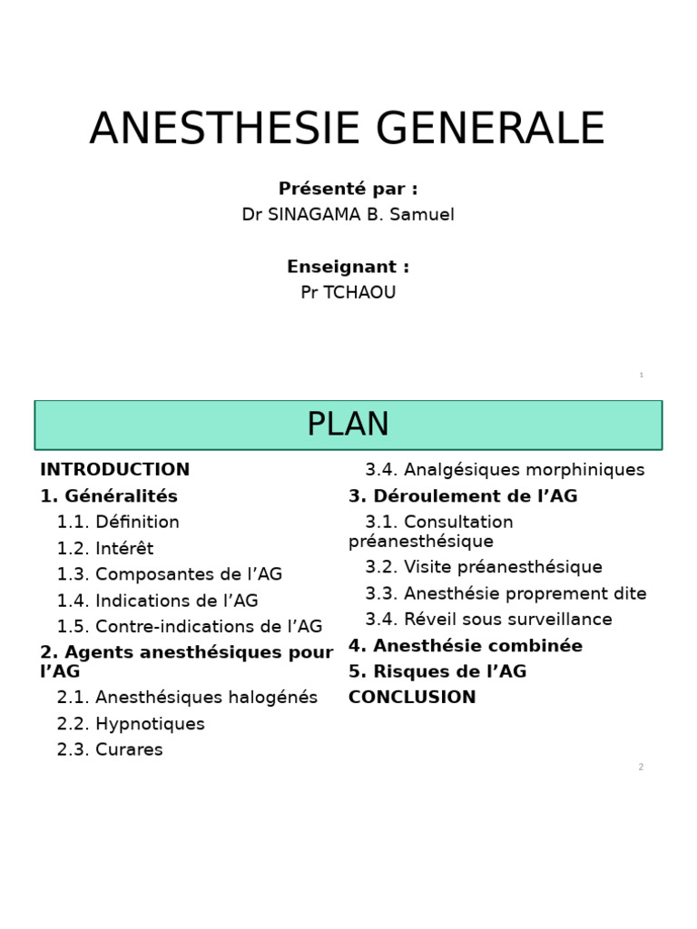 Principes D'une Anesthésie Générale | PDF | Anesthésie | Spécialités ...