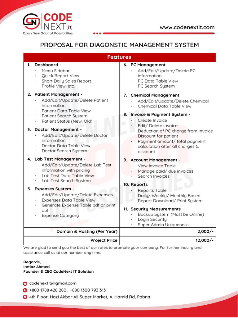 Diagnostic Management System Proposal | PDF | Invoice | Computing