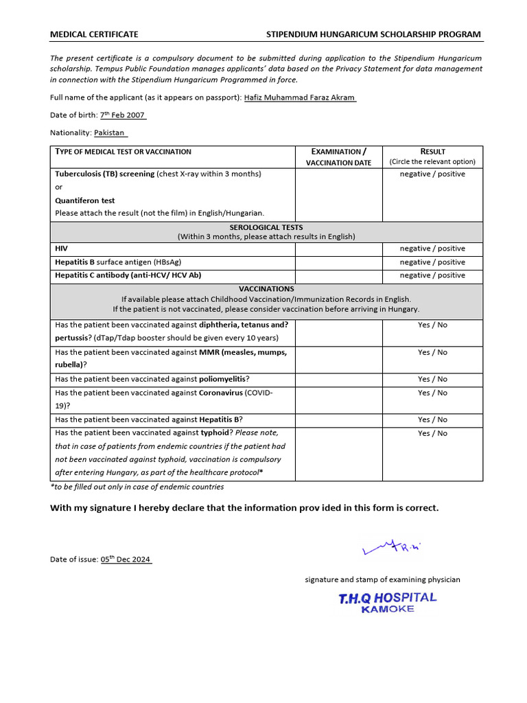 Faraz Medical Certificate | PDF | Vaccines | Vaccination